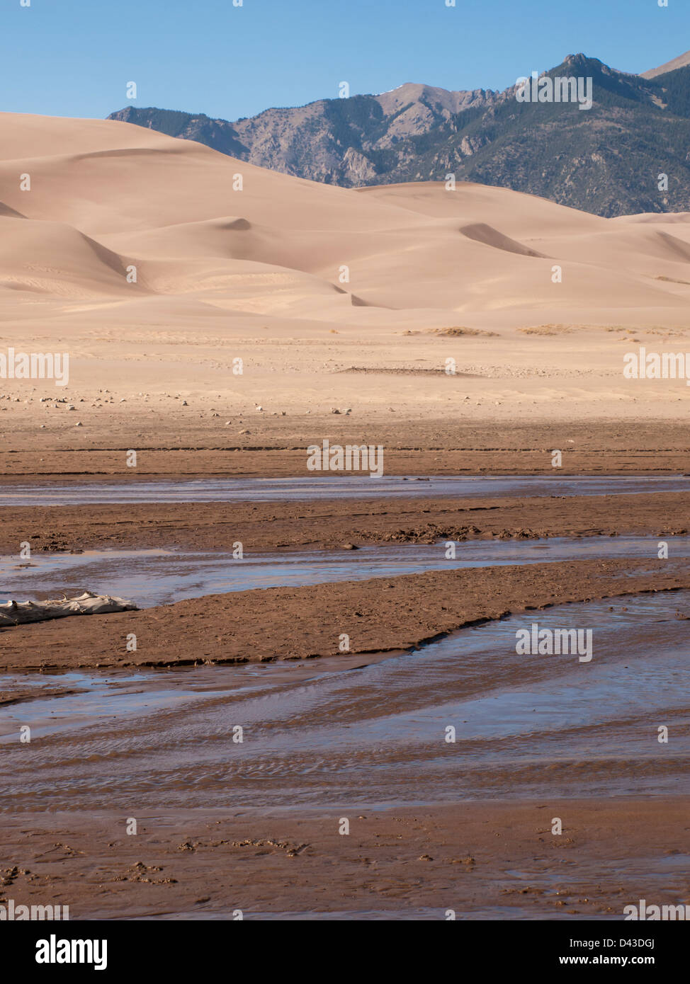 Spring at Great Sand Dunes National Park, Colorado. Medano Creek flows ...