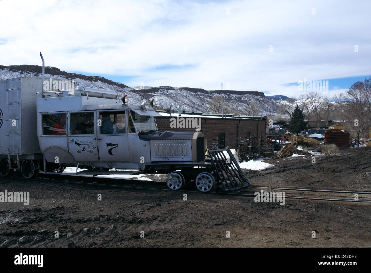 The Galloping Goose passes the turn house at the Colorado Railroad ...