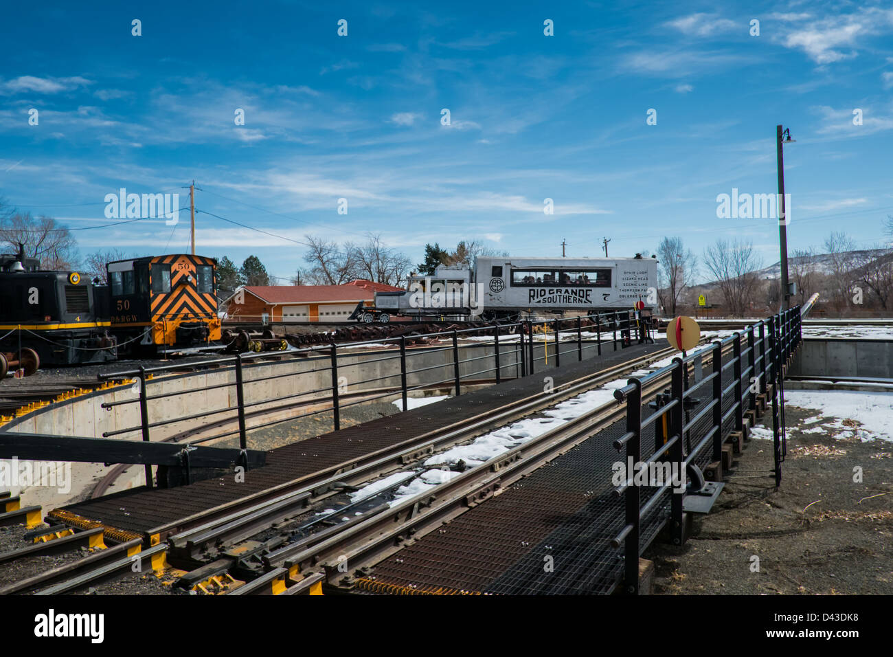 The Galloping Goose passes the turn house at the Colorado Railroad ...