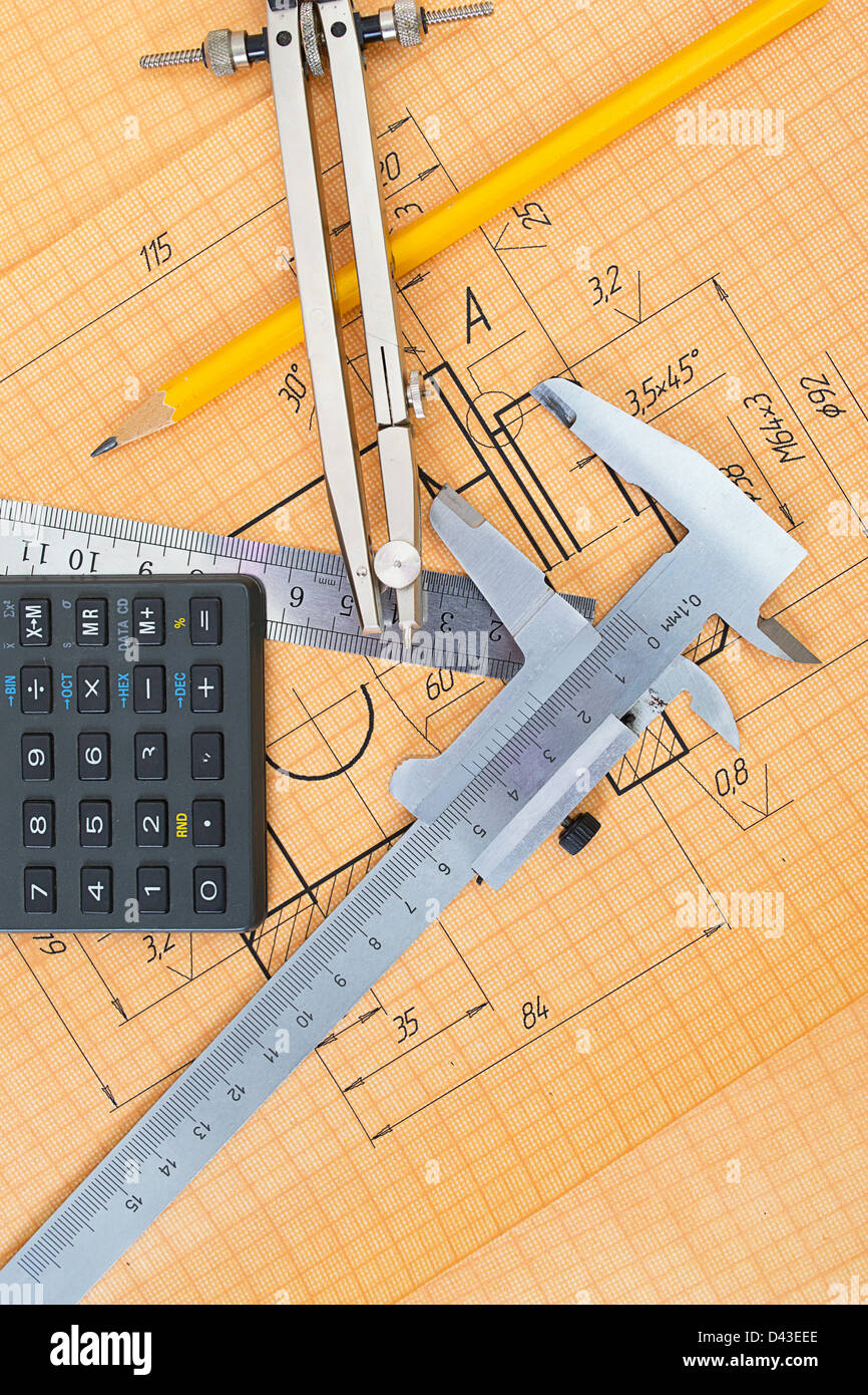 mechanical circuit, a ruler, compass, calipers Stock Photo - Alamy