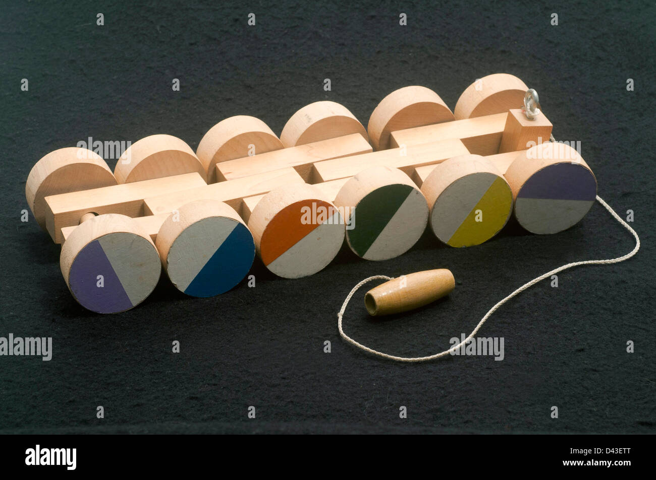 children's child's hand made pull wood train car toy with wheels Stock ...