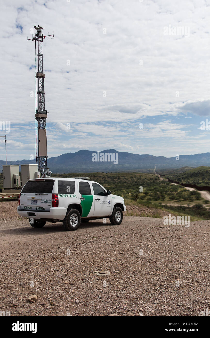 This image shows a mobile surveillance tower used by U.S. Customs and ...