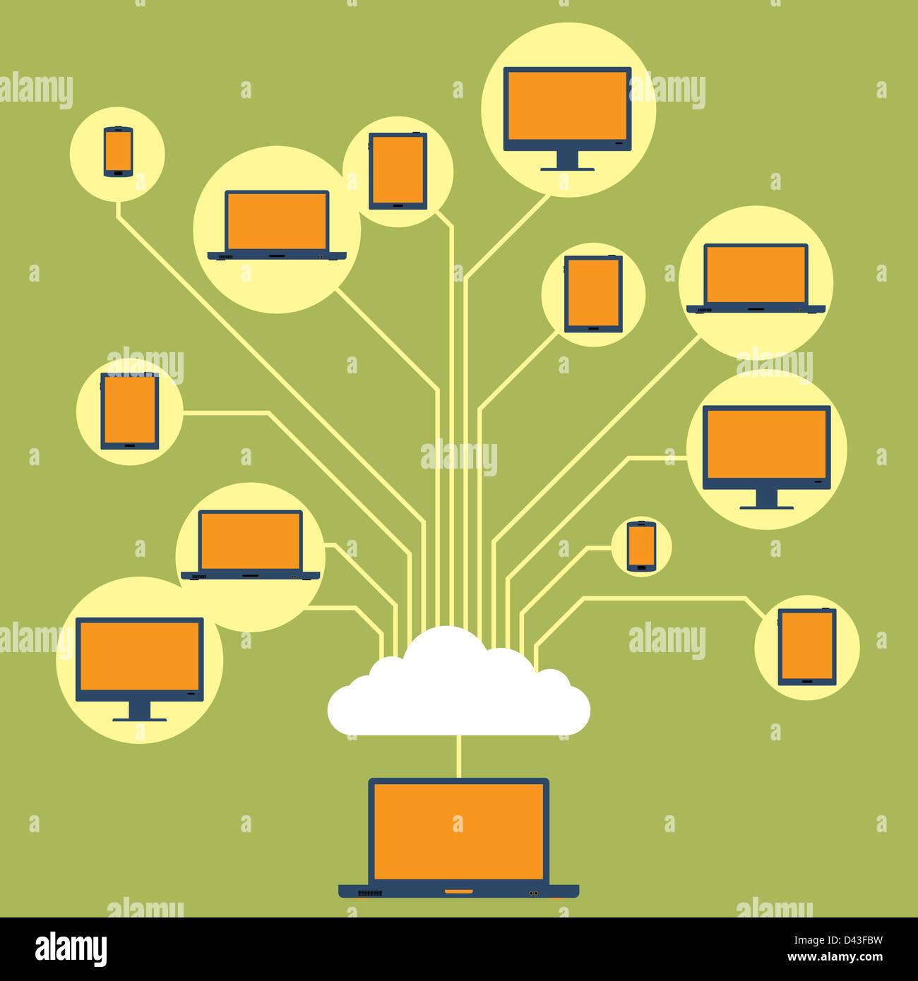 Vector illustration of several computing devices connected and share ...