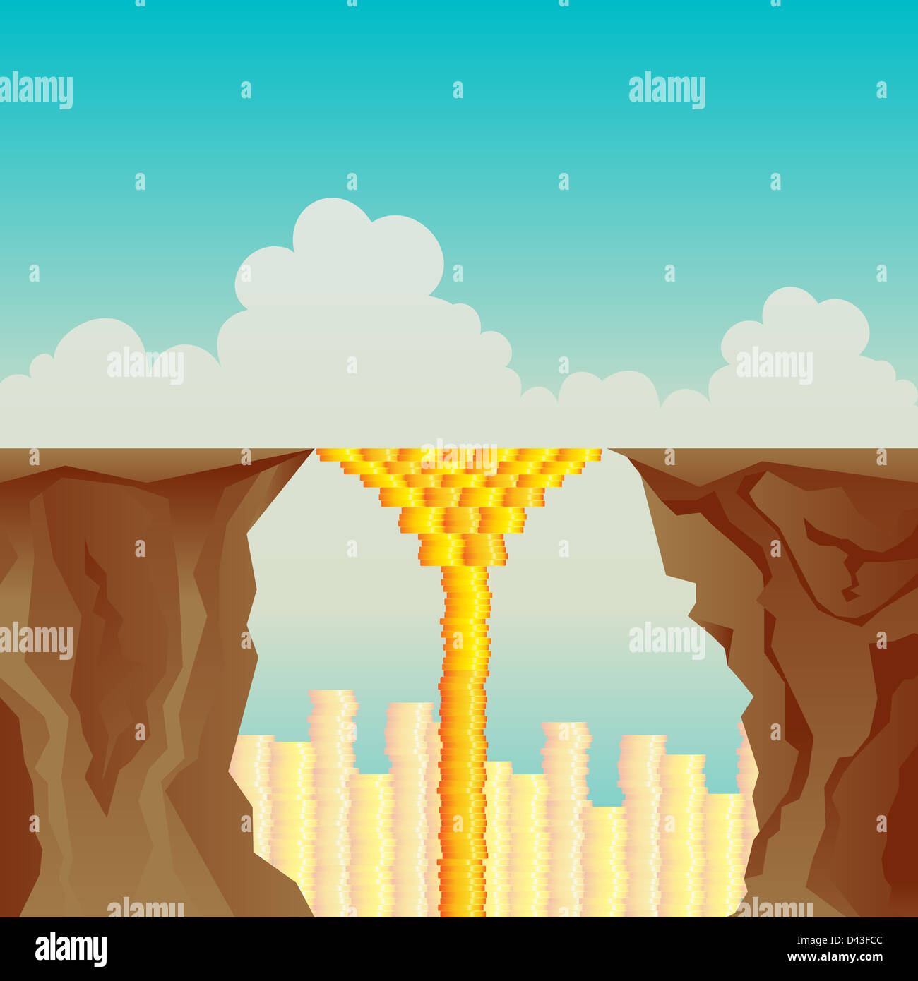 Vector illustration of a bridge made by gold coins interconnecting two ...