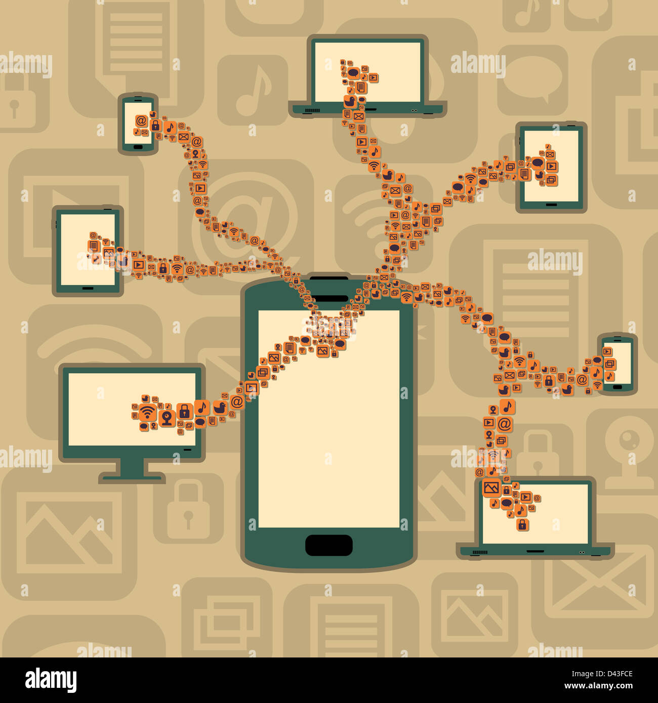 Vector illustration of several computing devices connected and share ...