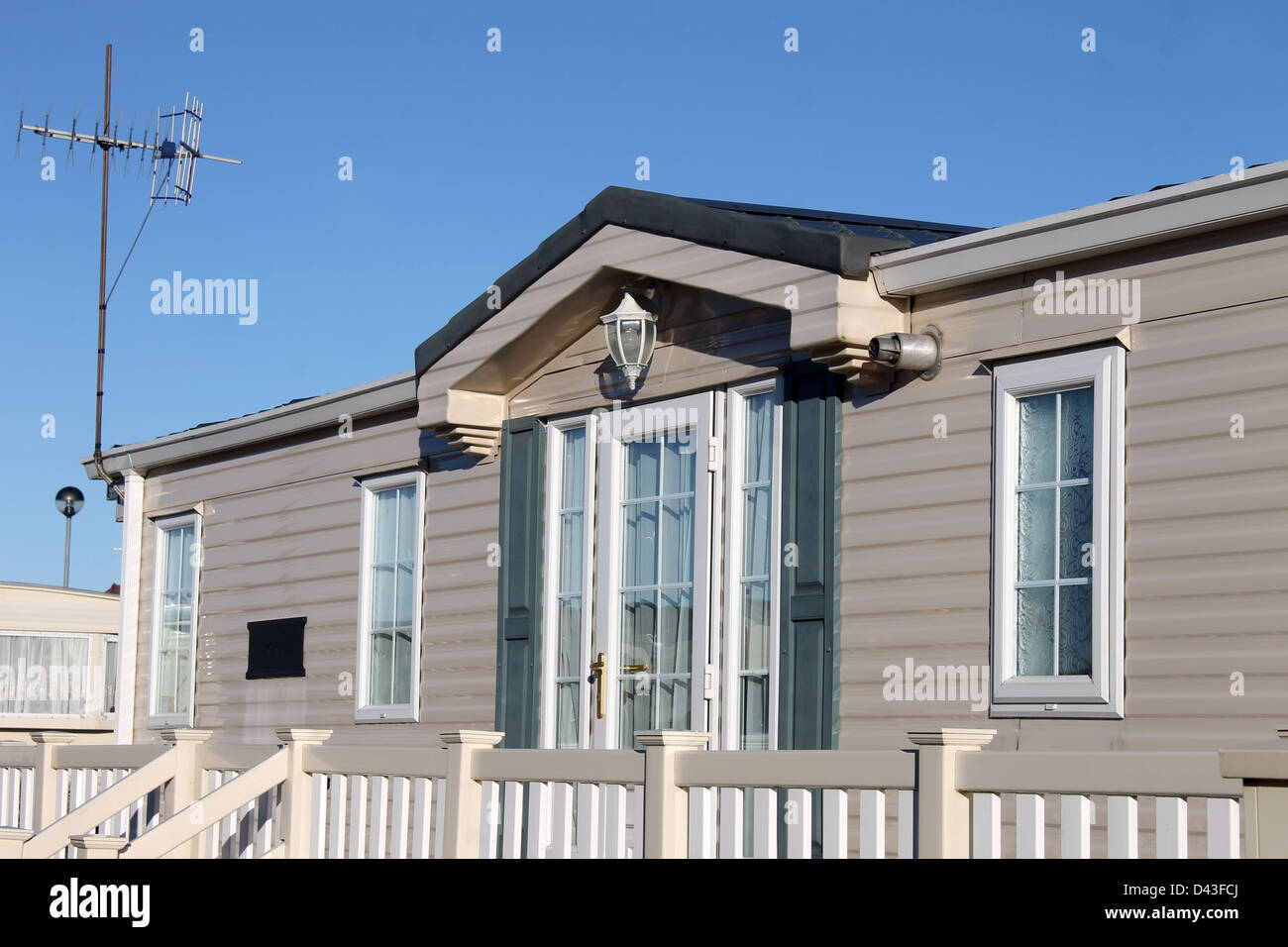 Exterior of luxurious modern caravan with blue sky background Stock ...