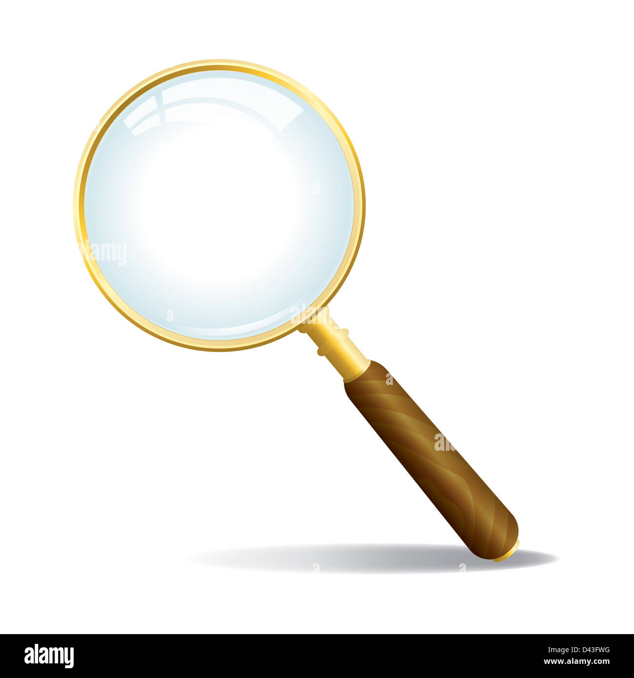 A gold colored magnifying glass with wood grained handle Stock Photo ...