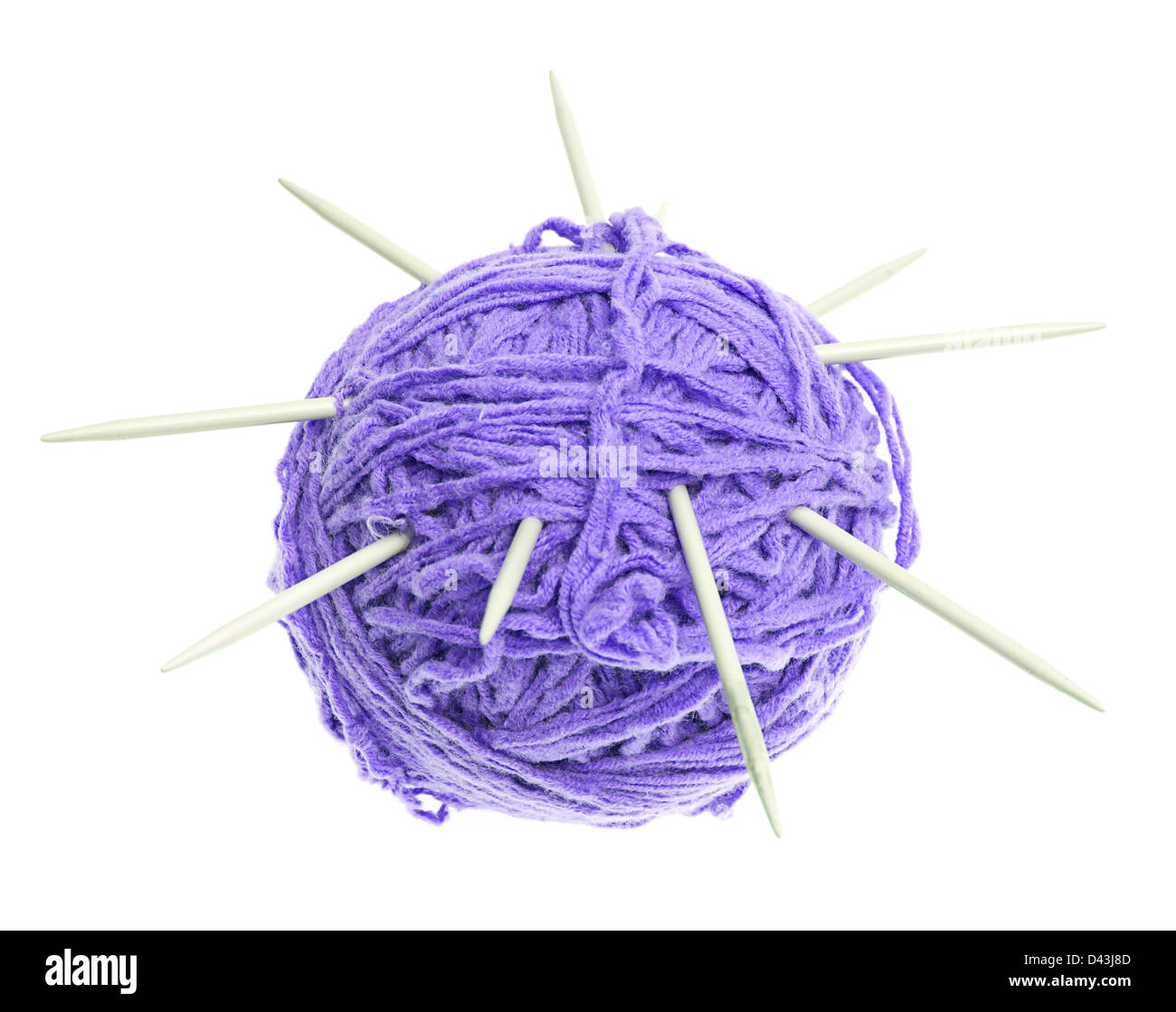 a ball of thread and knitting needles on a white background Stock Photo ...