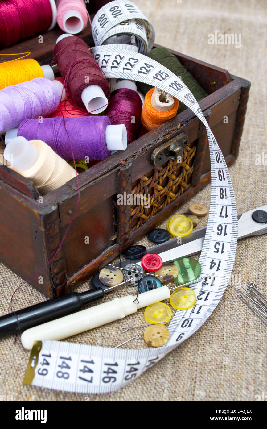 still life various sewing accessories in the scheme Stock Photo - Alamy
