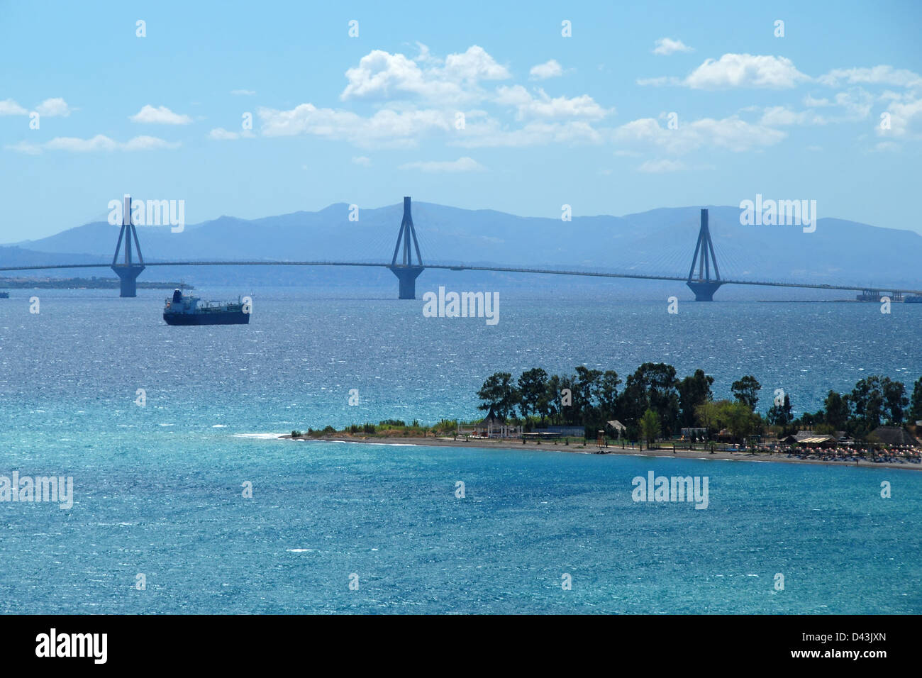 The Rio Antirrio bridge in Greece across the Gulf of Corinth Stock ...