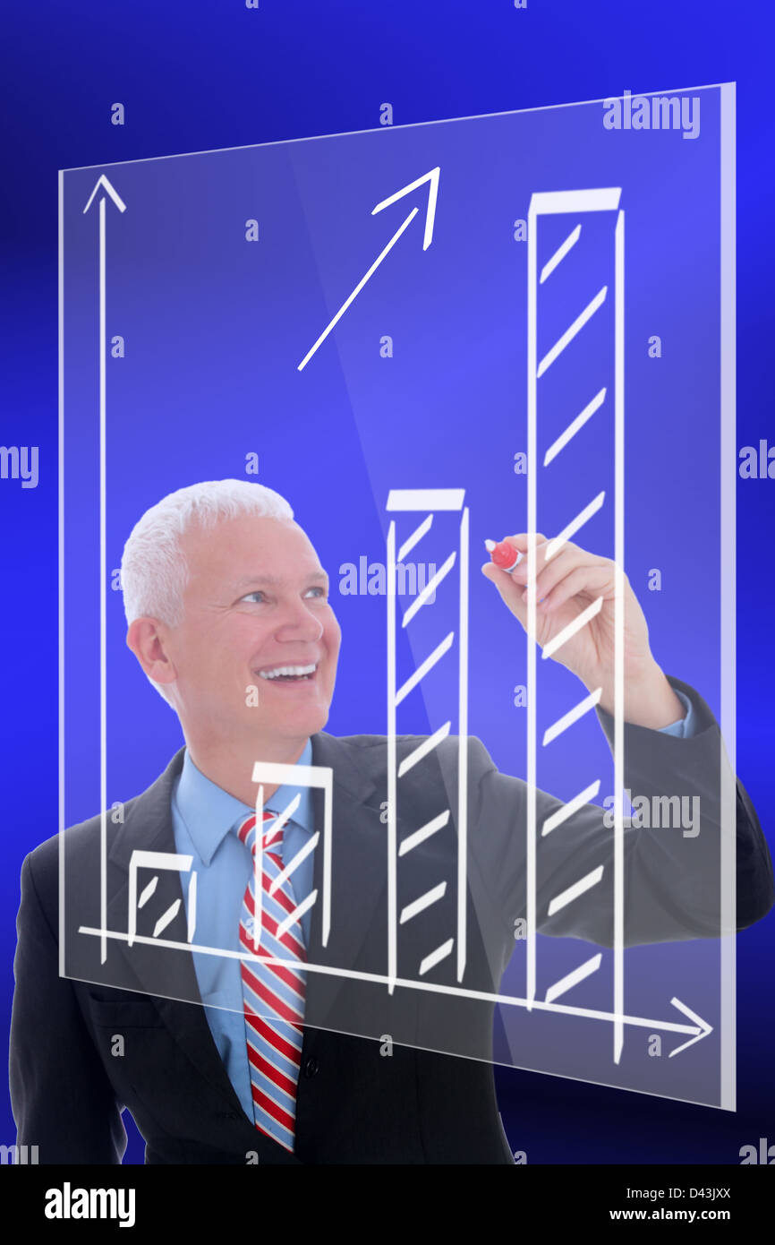 Businessman drawing a diagram on a glass plate Stock Photo - Alamy
