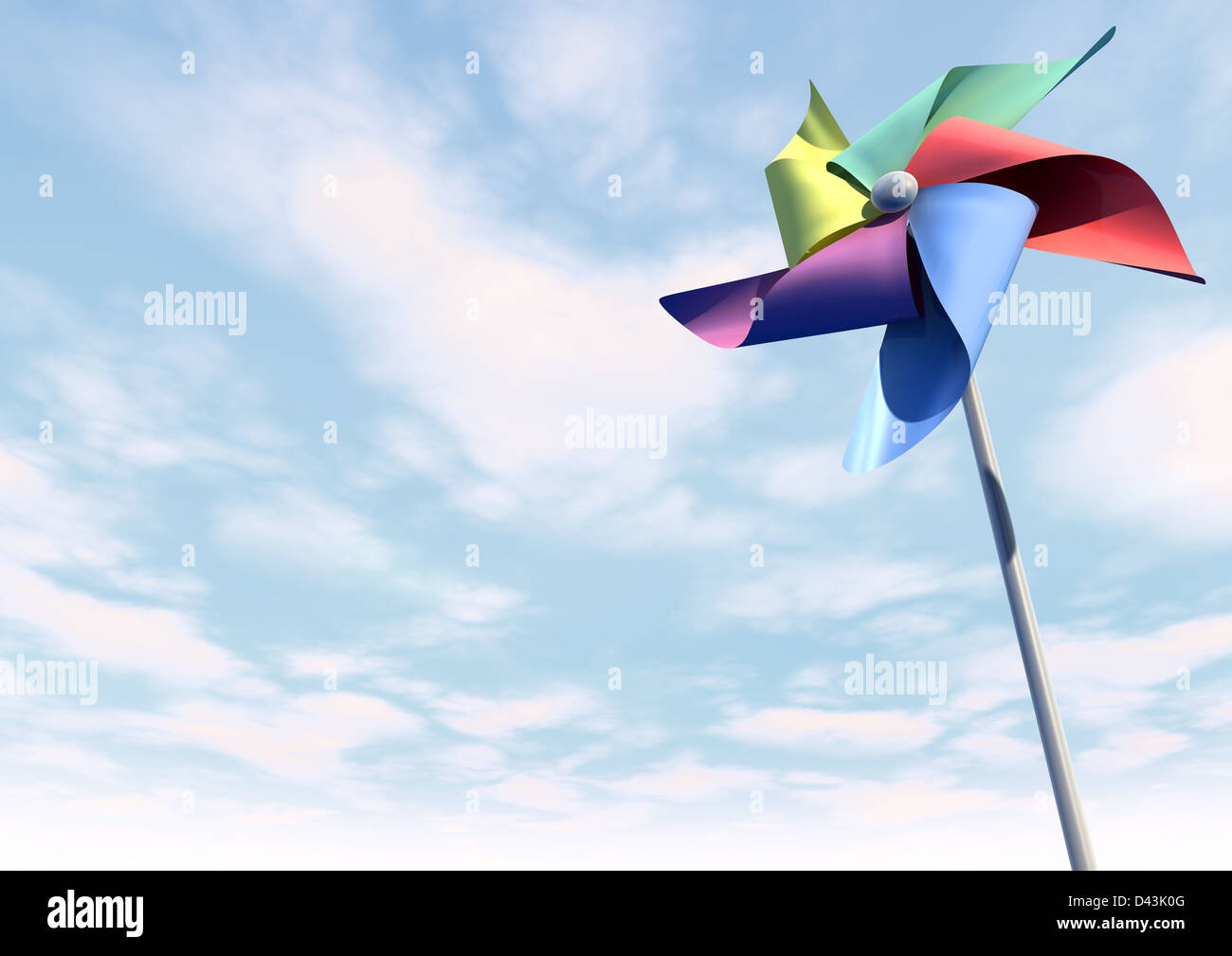 A regular toy pinwheel windmill with five differently colored vanes on ...