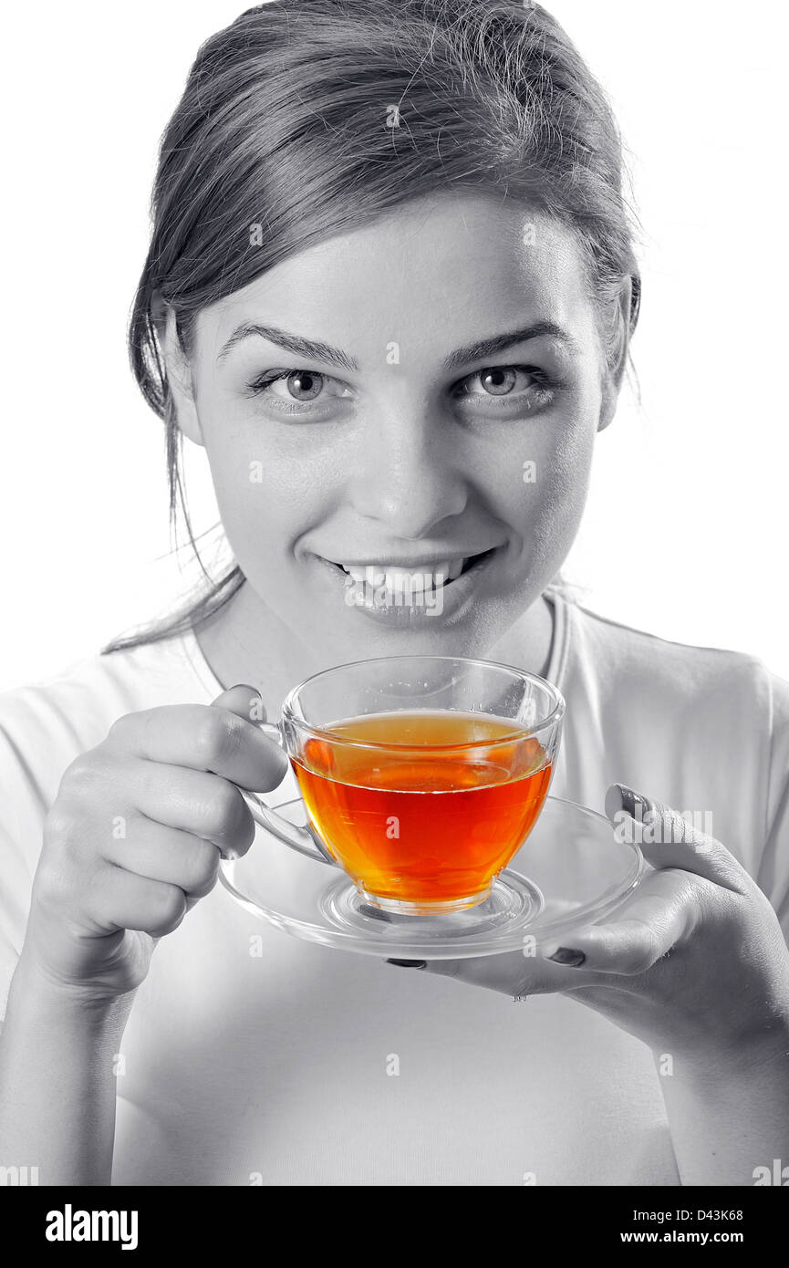 Beautiful Girl Drinking Tea Stock Photo - Alamy