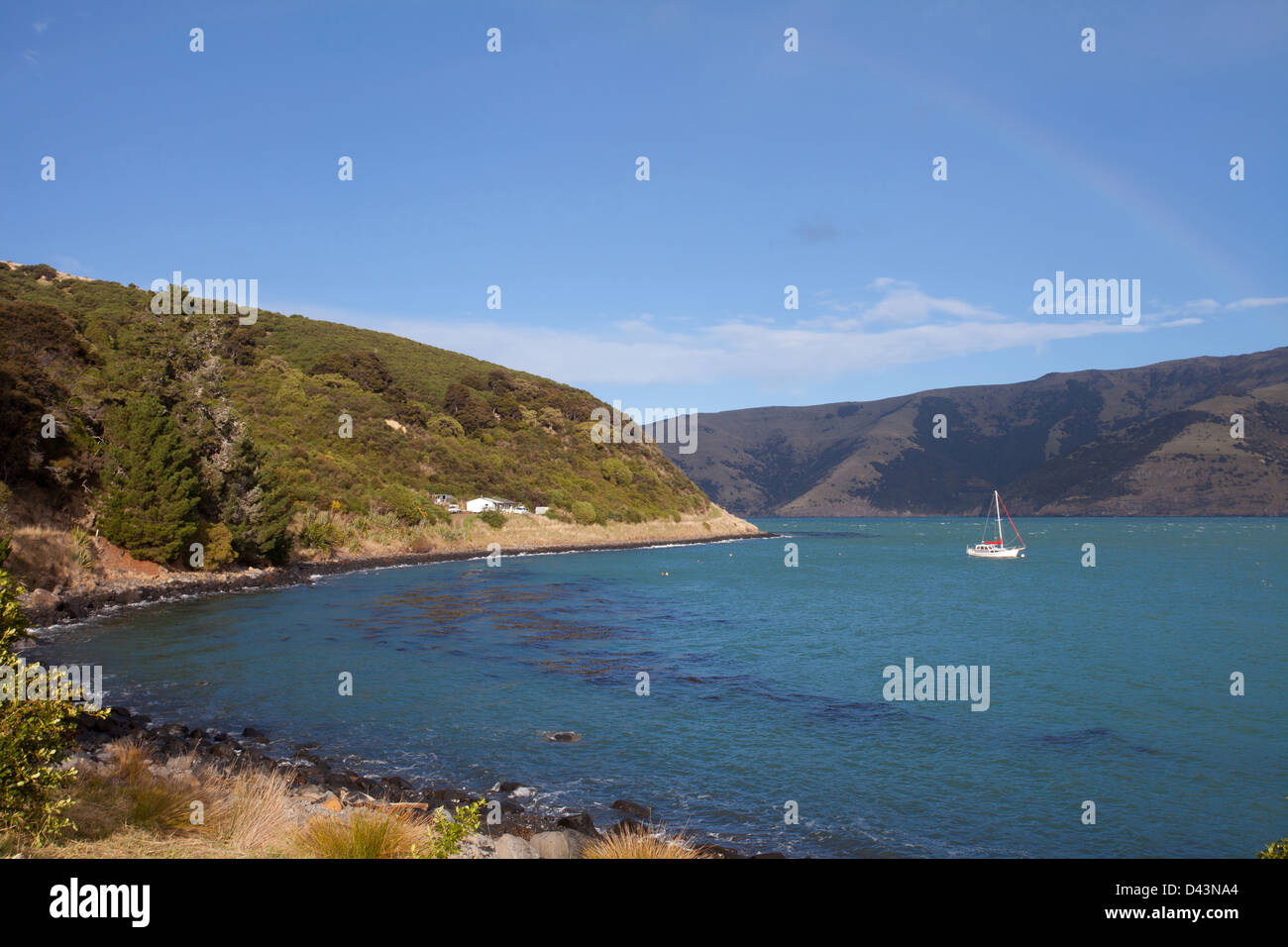 Nice scenery of Banks Peninsula Akaroa town Southern Island New Zealand ...