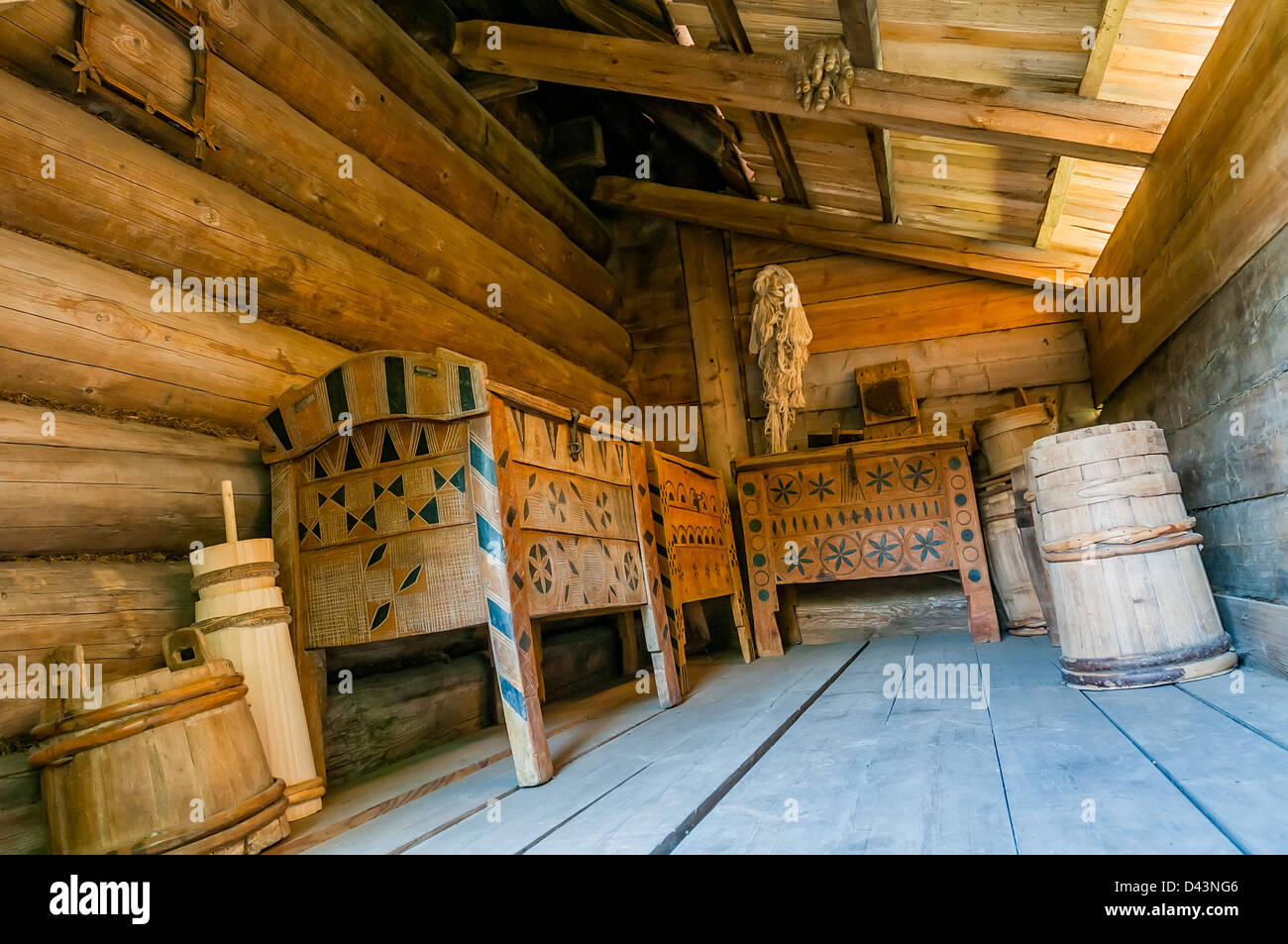 Interior detail of typical ukrainian antique house, in Pirogovo near ...