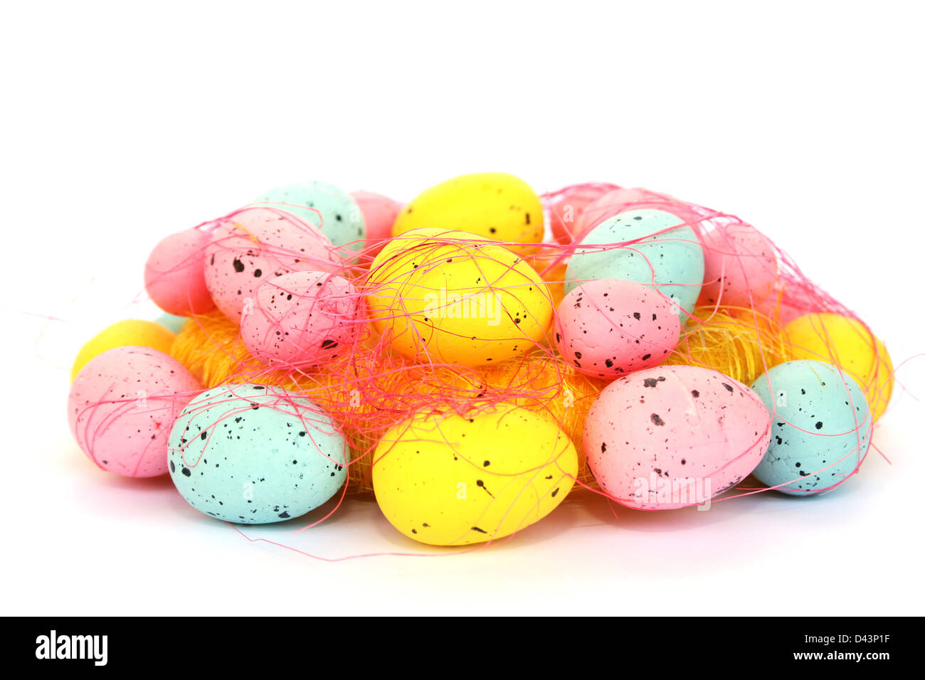 Easter colorful eggs net isolated on white background Stock Photo - Alamy
