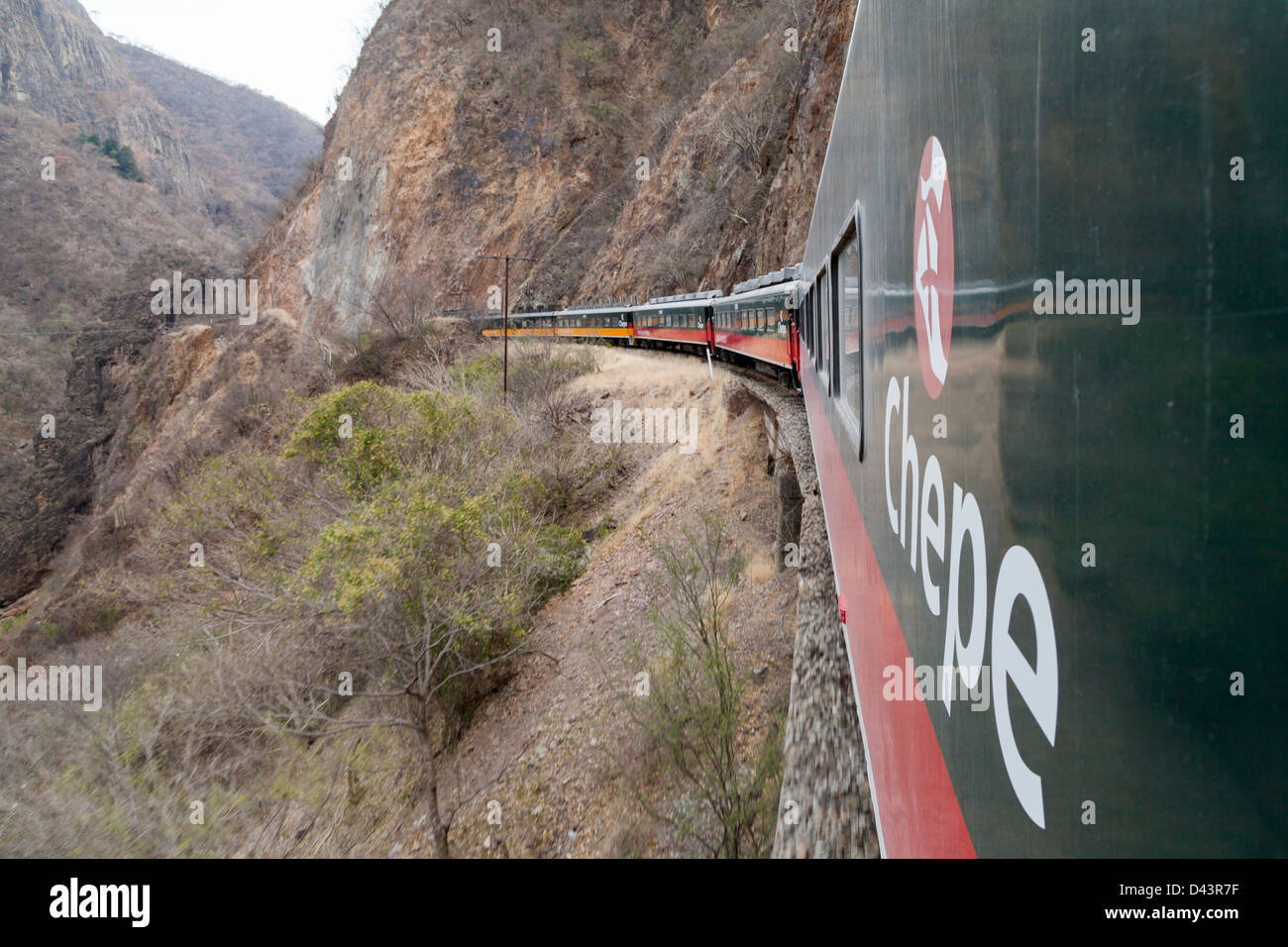 Tourist taking pictures along from the Chepe train in the Copper canyon ...