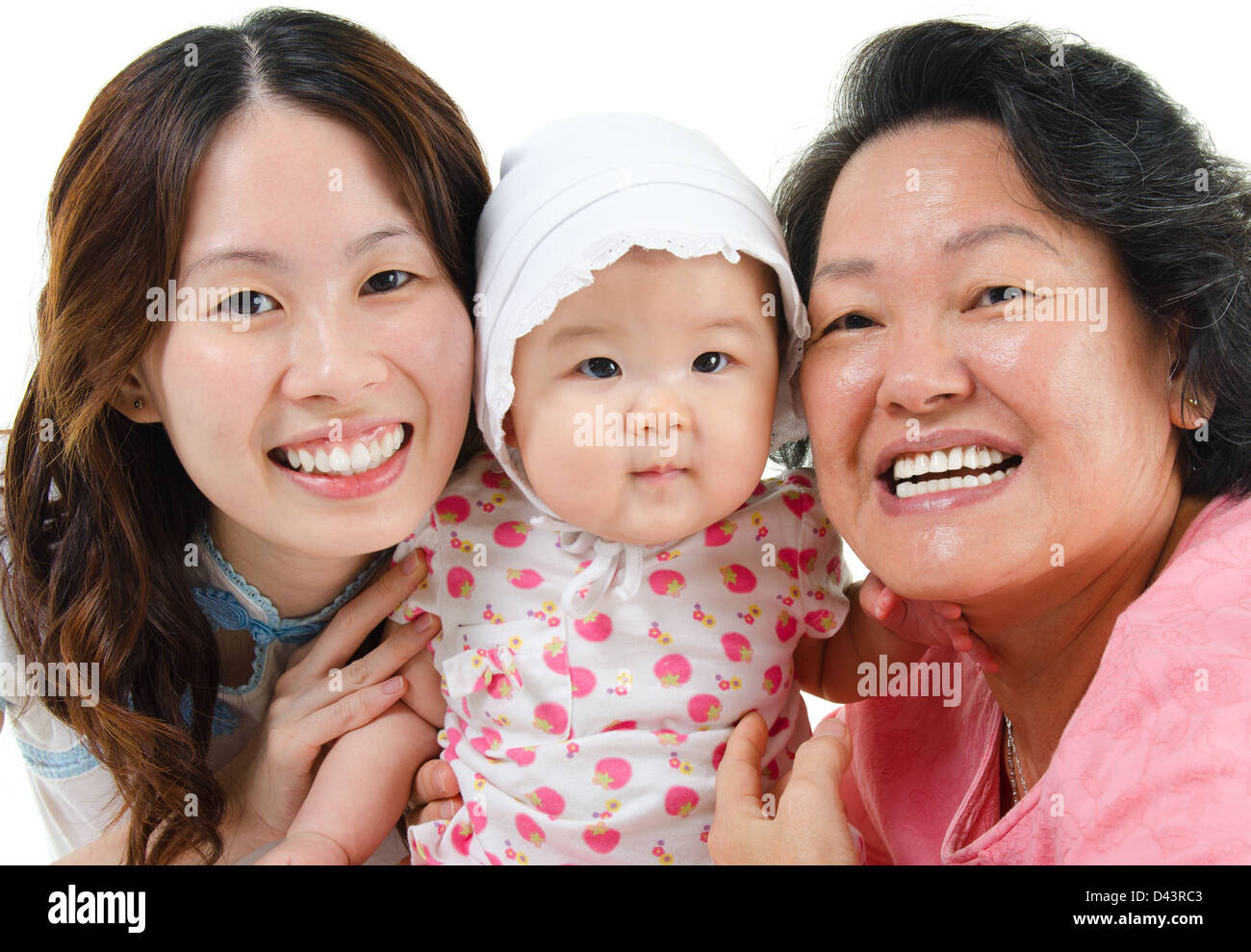 Happy Asian family isolated on white. Three generations Asian family ...