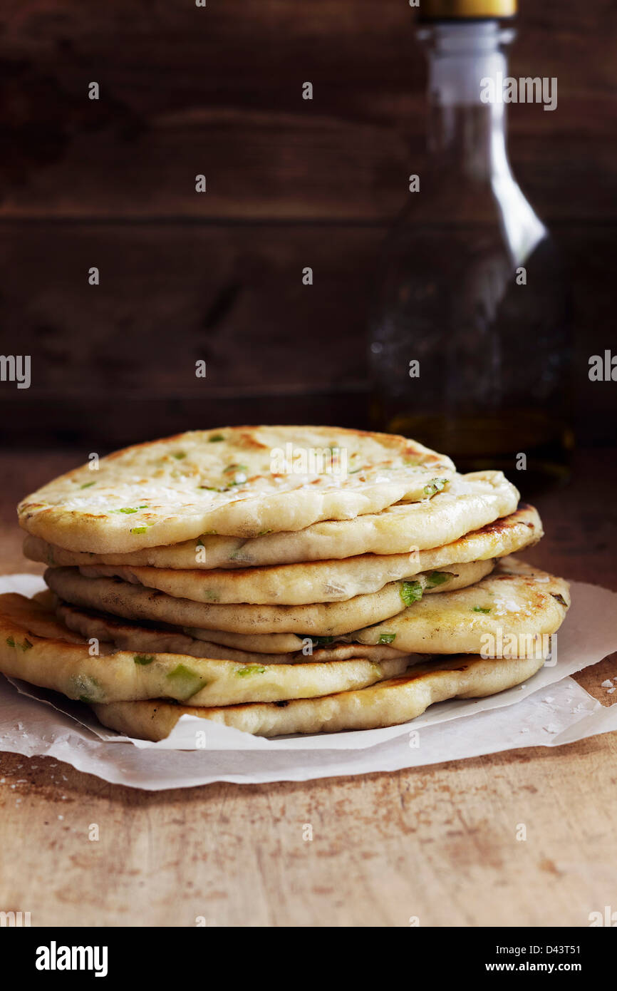 Stack of Homemade Savoury Pancakes made with Green Onions Stock Photo ...