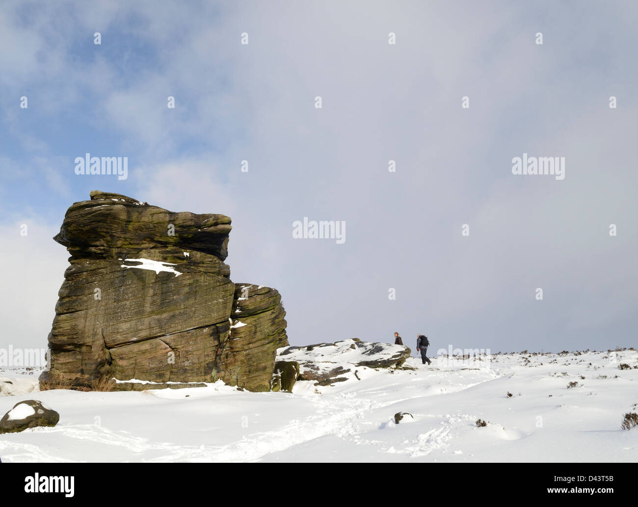 Mother Cap rock formation in the snow - Peak District, England, UK ...