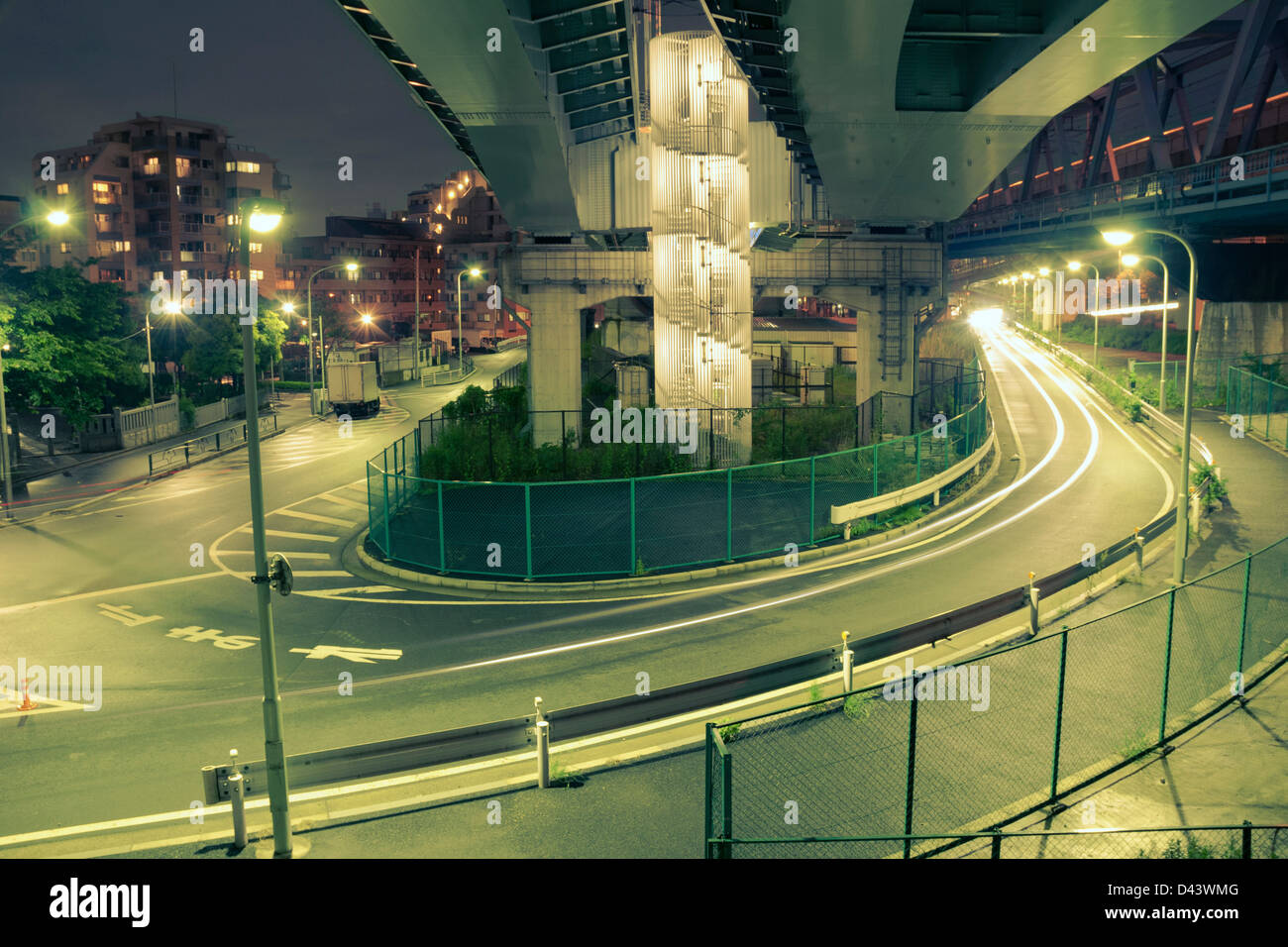 colors of night Tokyo with huge illuminated highway structure Stock ...