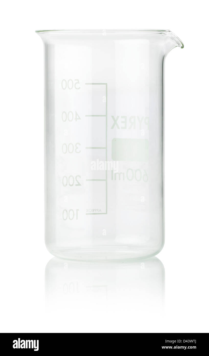 Single glass test tube beaker cut out white background Stock Photo - Alamy