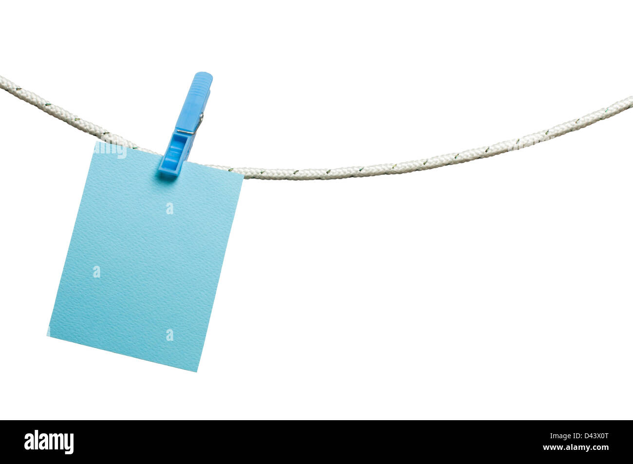 Note papers hooked on a rope. White isolated studio shot Stock Photo ...