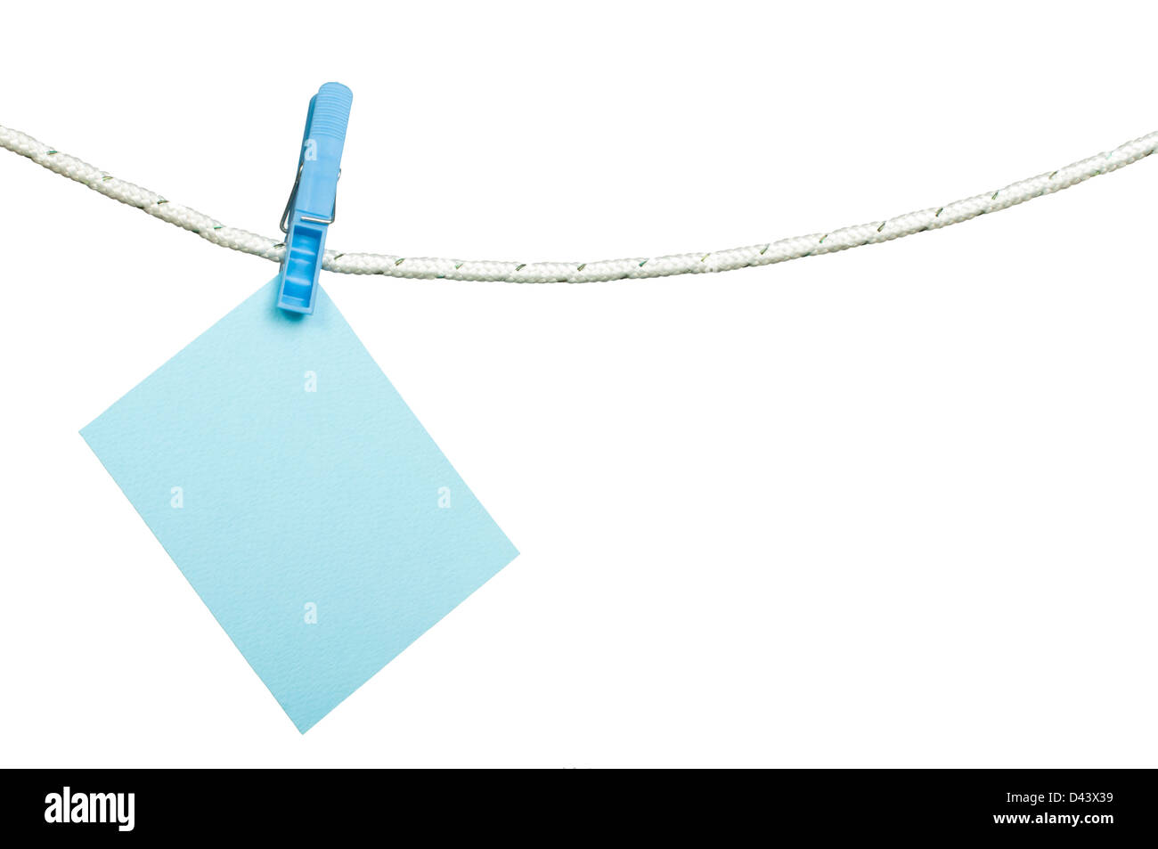 Note papers hooked on a rope. White isolated studio shot Stock Photo ...