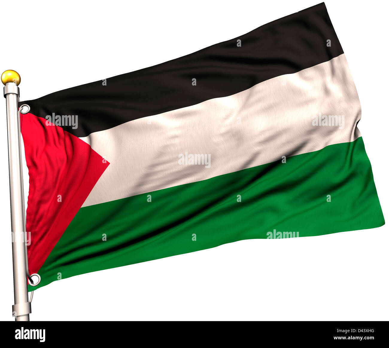 Palestine flag on a flag pole. Clipping path included. Silk texture ...