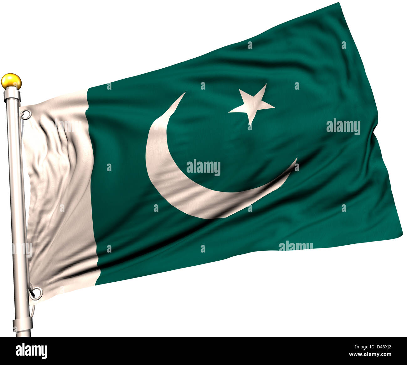Pakistan flag on a flag pole. Clipping path included. Silk texture ...