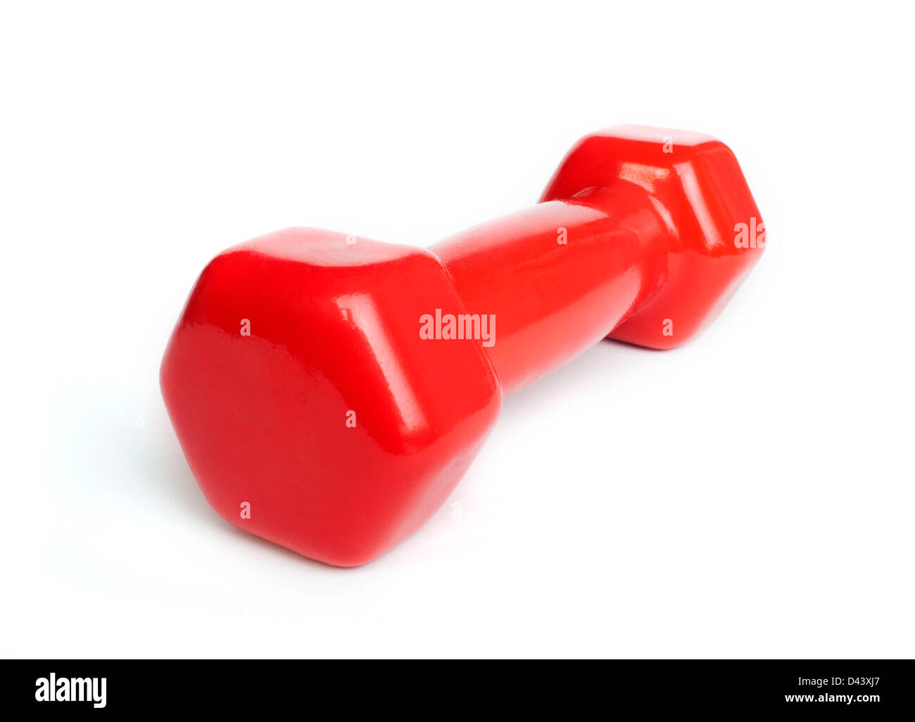 Red dumbbell white isolated studio shot Stock Photo - Alamy
