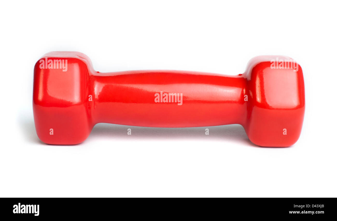 Red dumbbell white isolated studio shot Stock Photo - Alamy