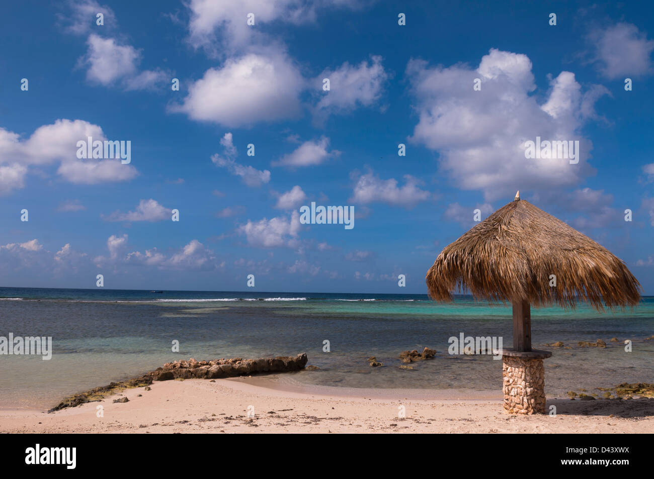 Tiki Umbrella on Beach, Mangel Halto Beach, Aruba, Lesser Antilles ...