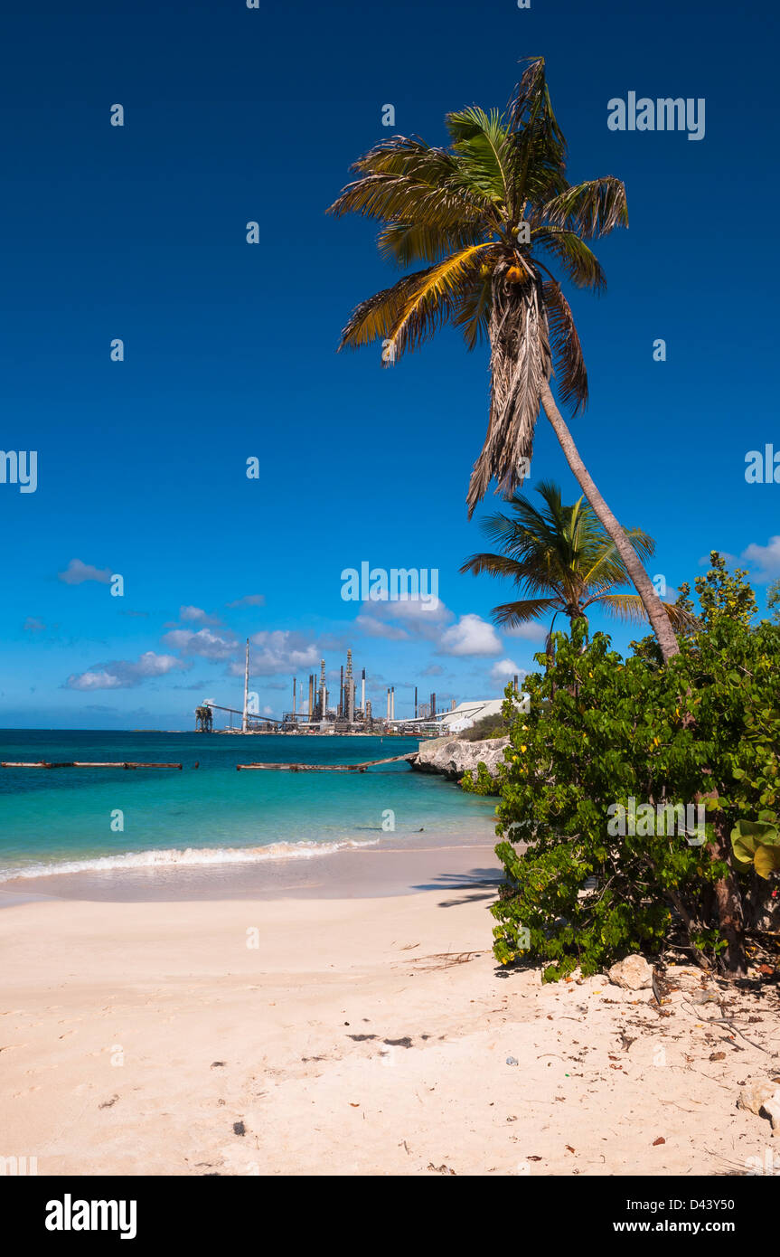 Oil Refinery in Distance of Rodgers Beach, Aruba, Lesser Antilles ...