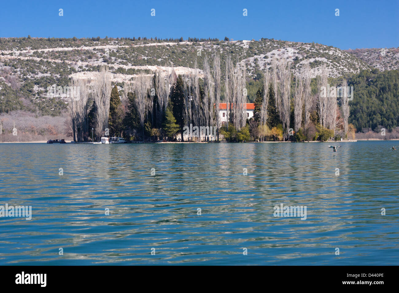 Visovac island on Visovac lake, 15th century monastery, National park ...