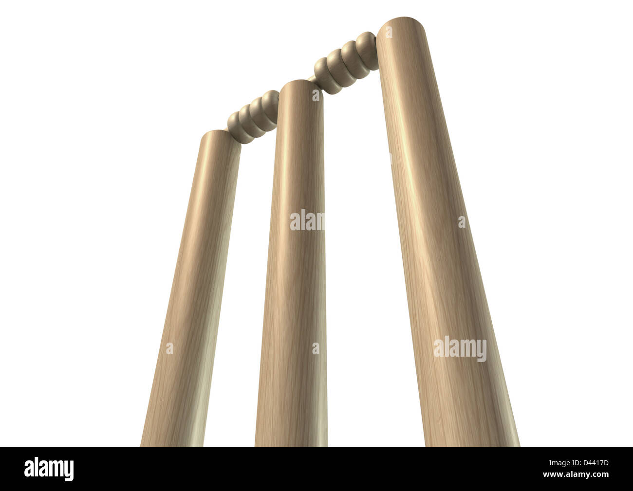 A set of regular wooden cricket wickets and bails on an isolated ...