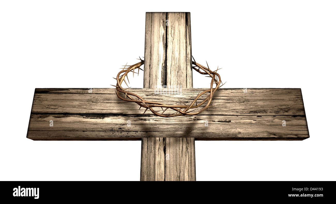 Wooden Cross With Crown Of Thorns