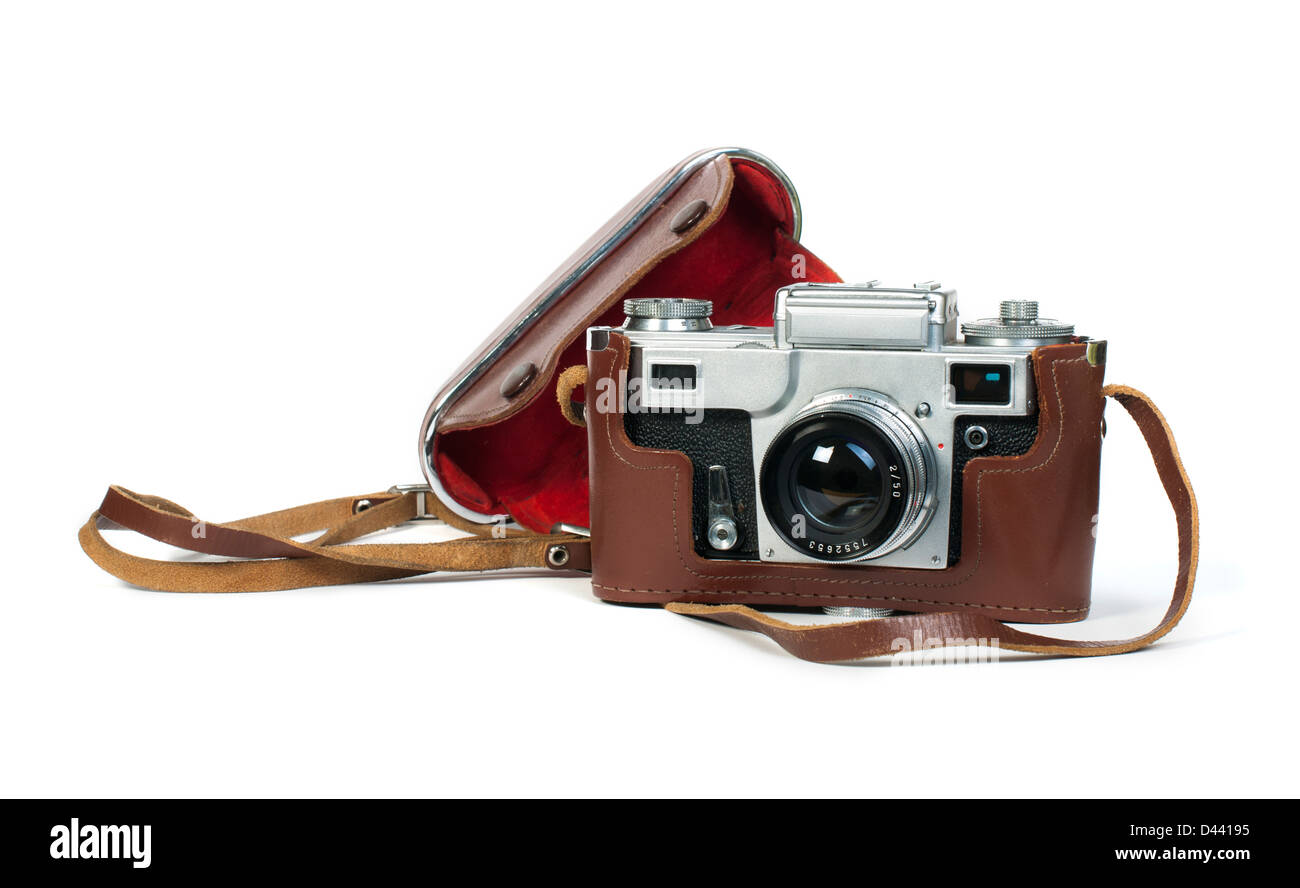 Old vintage camera white isolated. Studio shot Stock Photo - Alamy