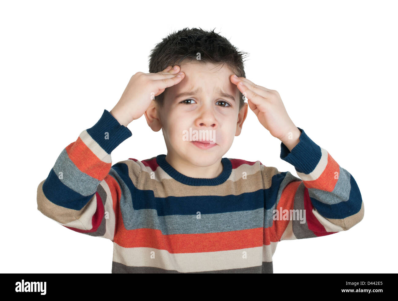 Child have headache. White isolated studio shot Stock Photo - Alamy