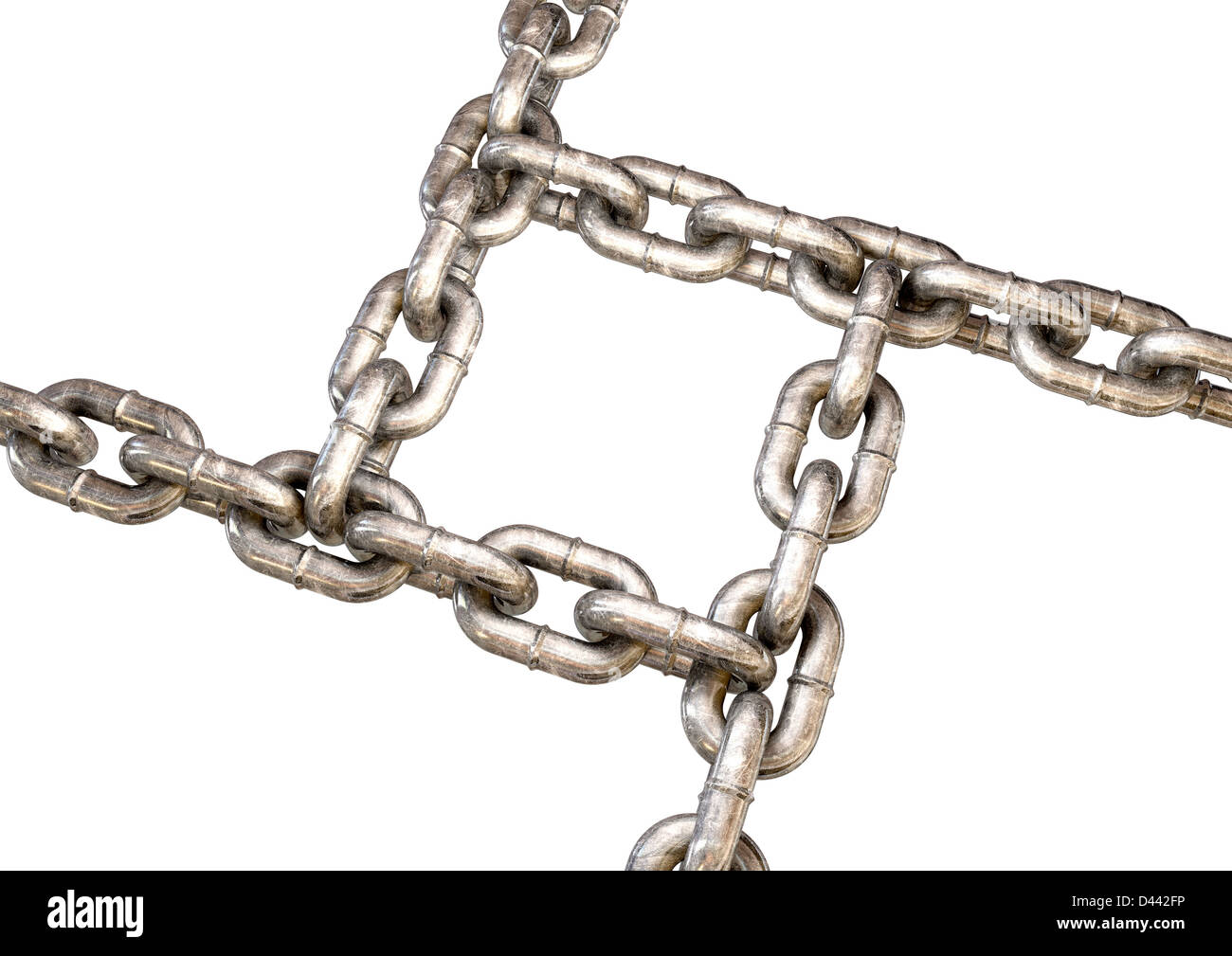 Four metal chains interlinked with each other on an isolated background ...