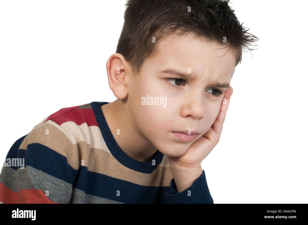 Sad child has problems.White isolated studio shot Stock Photo - Alamy