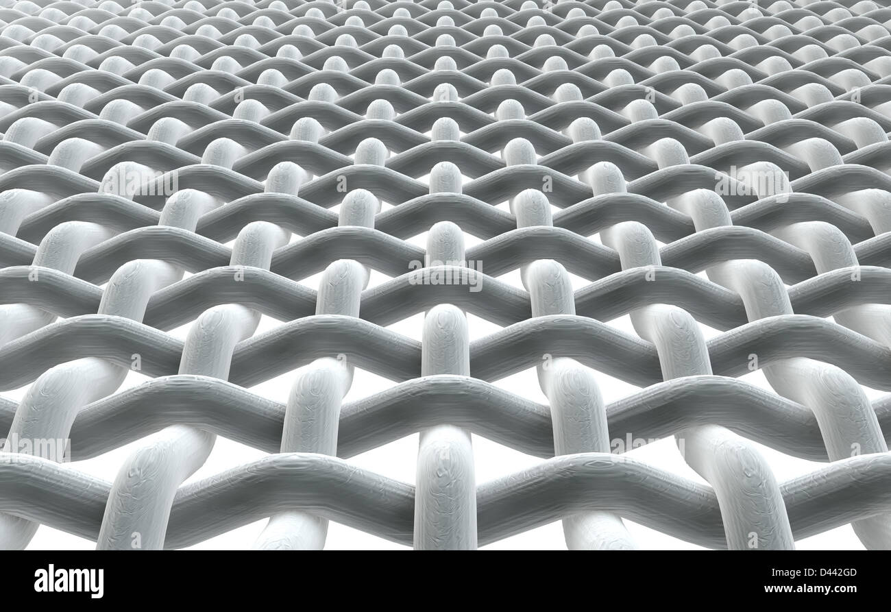 A close microscopic render of a simple woven fabricon a white ...
