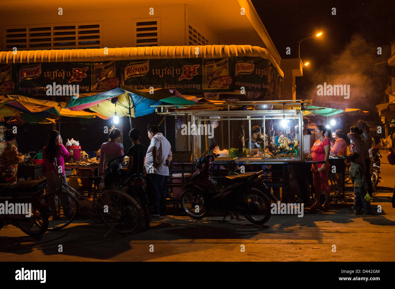 Street night eating scene in Kratie Cambodia Stock Photo - Alamy