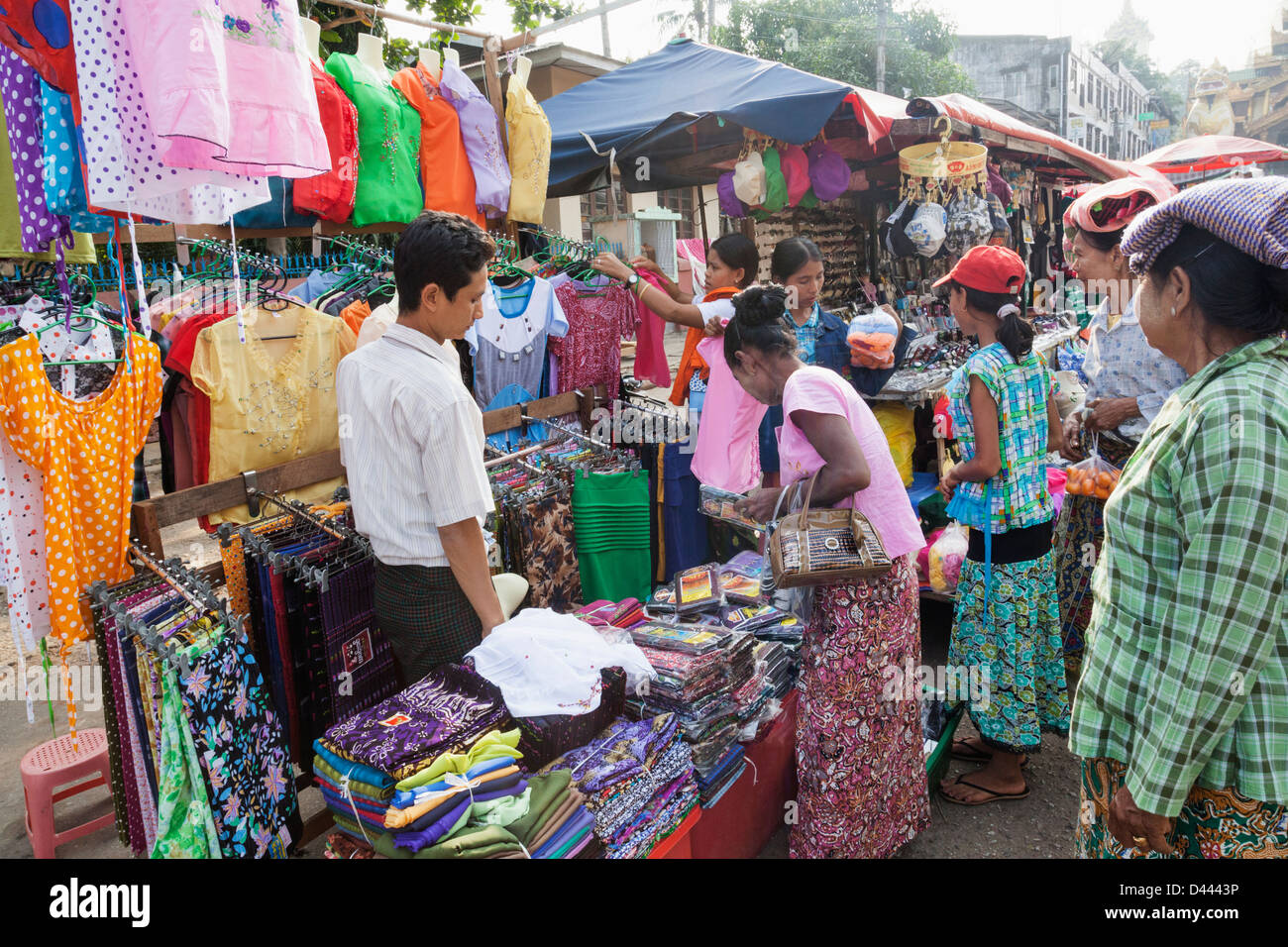 Myanmar, Yangon, Street Market, Womans Clothing Stock Photo - Alamy