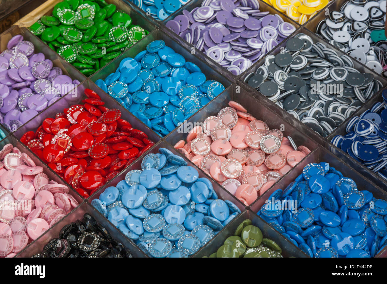 Myanmar, Yangon, Street Market, Display of Colourful Buttons Stock ...