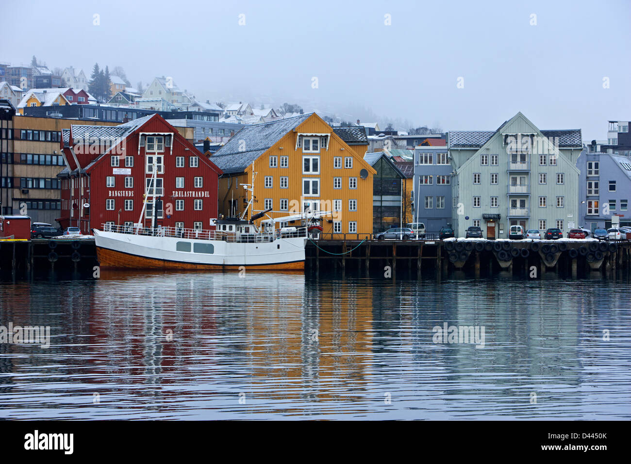 Tromso bryggen wharf old buildings harbour troms Norway europe Stock ...