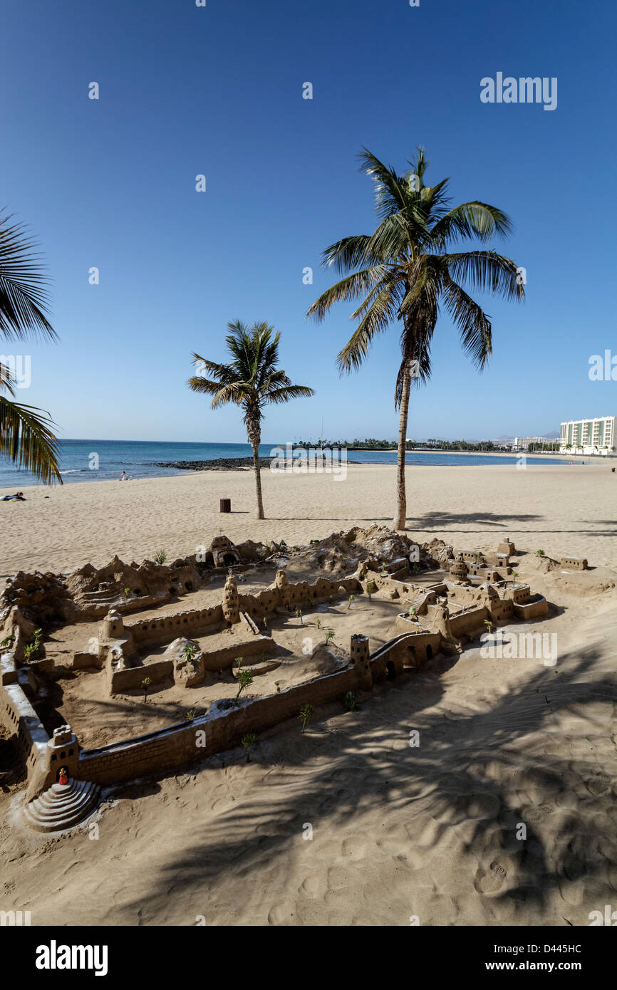Arrecife beach, sand art, Lanzarote, Canary Islands, Spain Stock Photo ...