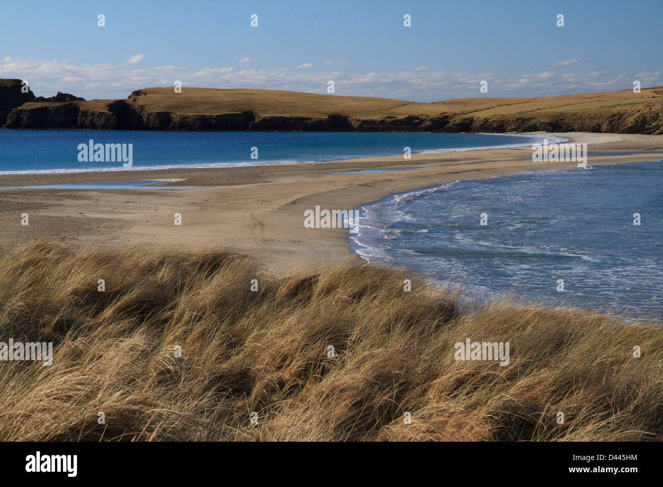 A view of the sand tombolo connecting St Ninian's Isle to South ...