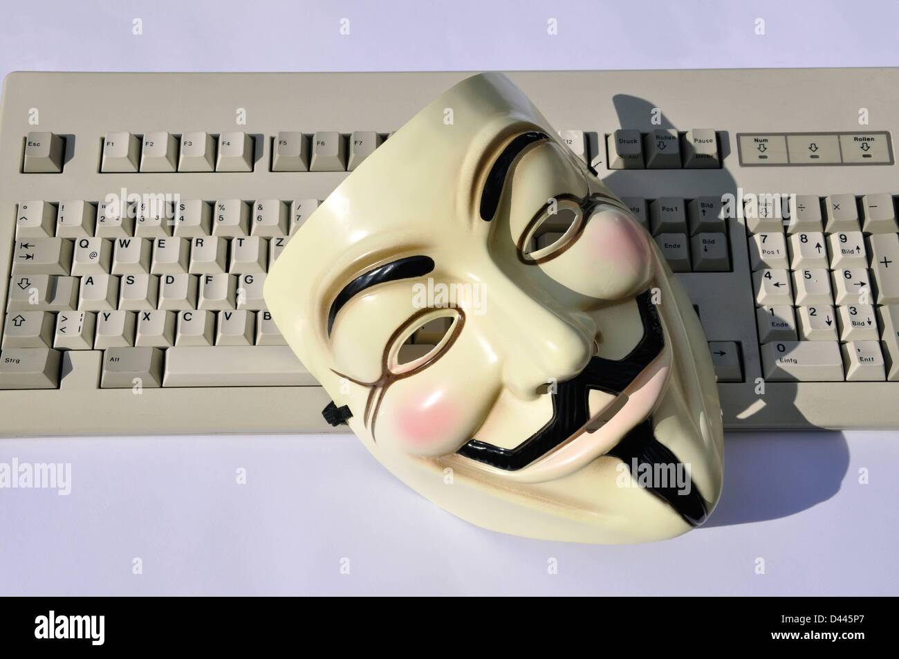 An Anonymous mask (also: Guy Fawkes Mask or Vendetta Mask) is pictured ...