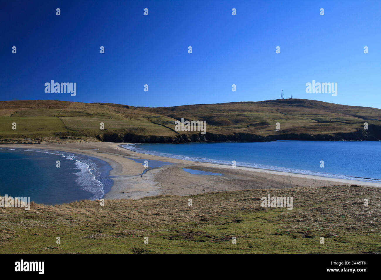 A view of the sand tombolo connecting St Ninian's Isle to South ...